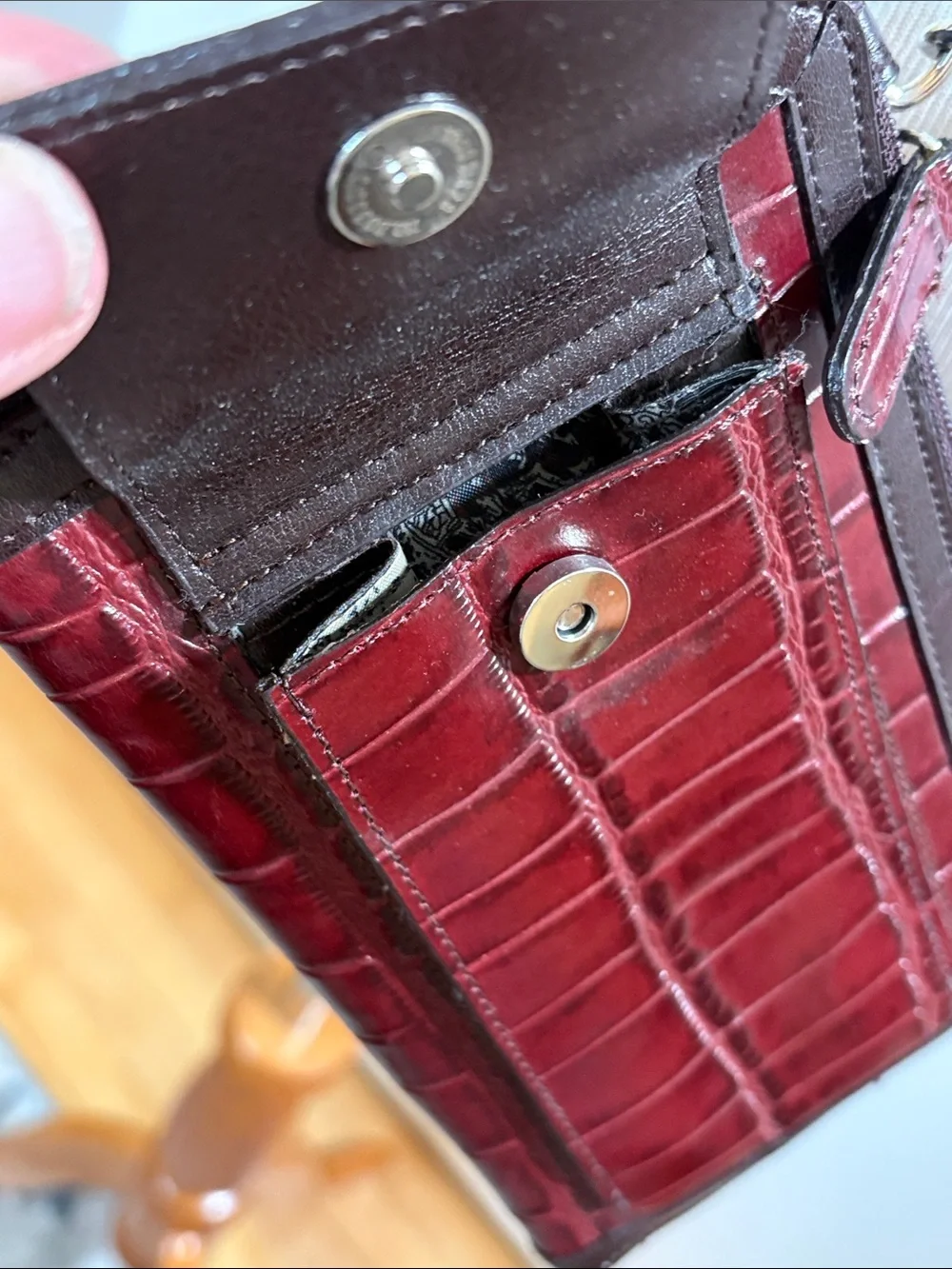 Brighton | Bags | Brighton Red Crocembossed Crossbody With Dark Brown ...